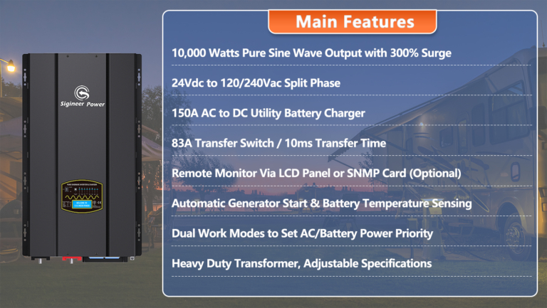 10000 Watt Inverter Charger 24V Dc to Ac 120V 240V Pure Sine Wave Power ...